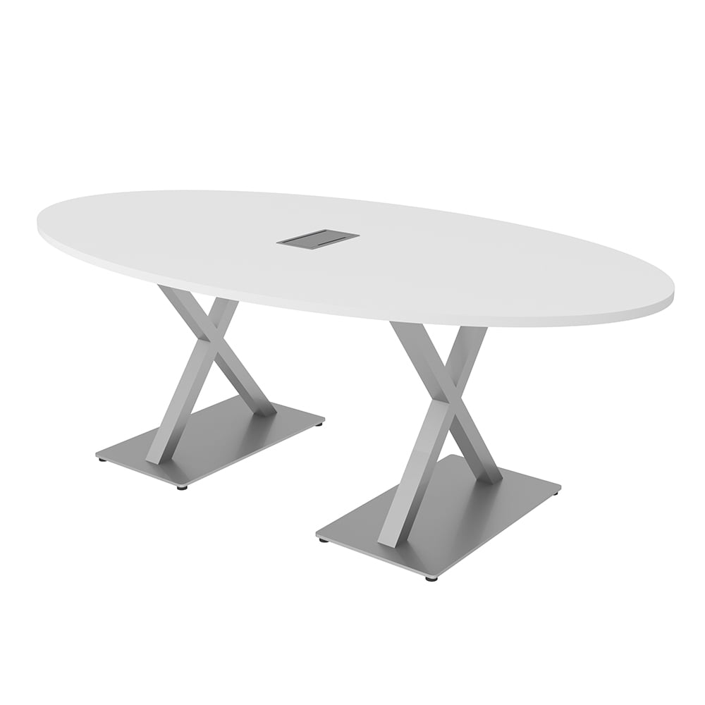 7Ft Oval Conference Room Table With X Bases Power And Data Module ...