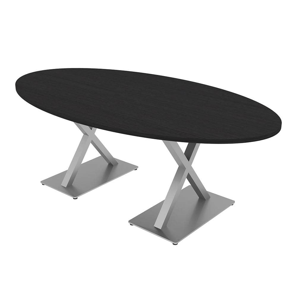 7Ft Oval Conference Room Table With X Bases Power And Data Module ...