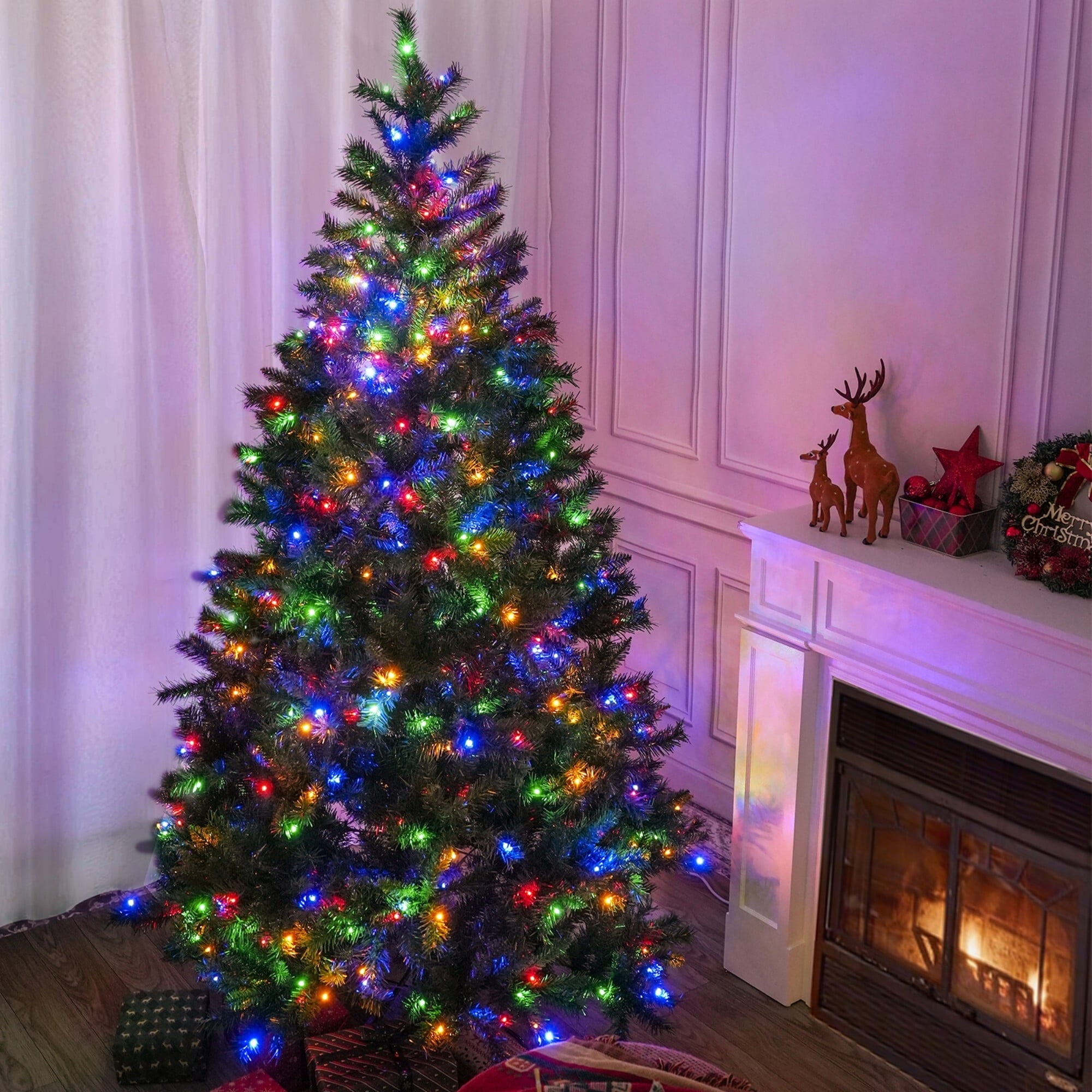 7Ft Pre-Lit Artificial Christmas Tree with 450 Color-Changing LED ...
