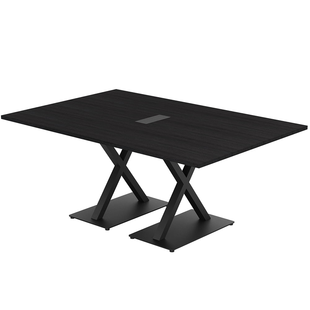 7Ft Rectangular Conference Room Table With Power And Data X Bases ...