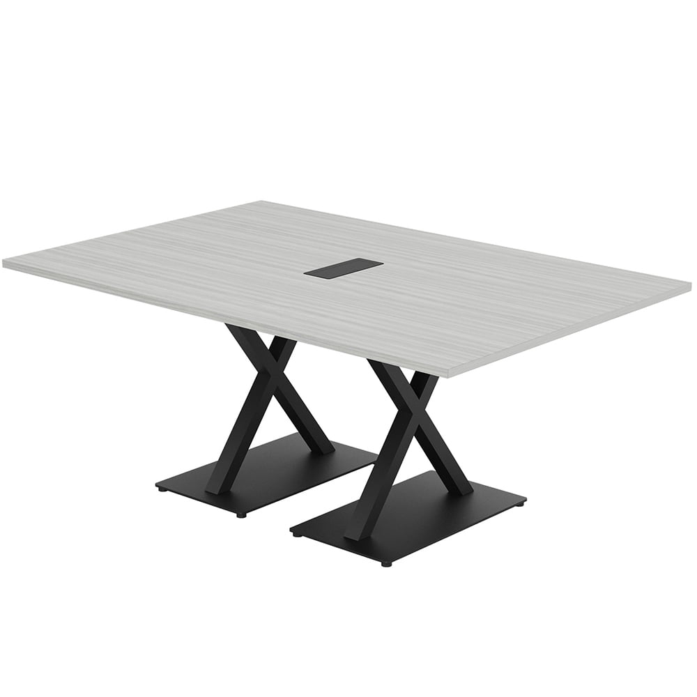 7Ft Rectangular Conference Room Table With Power And Data X Bases ...