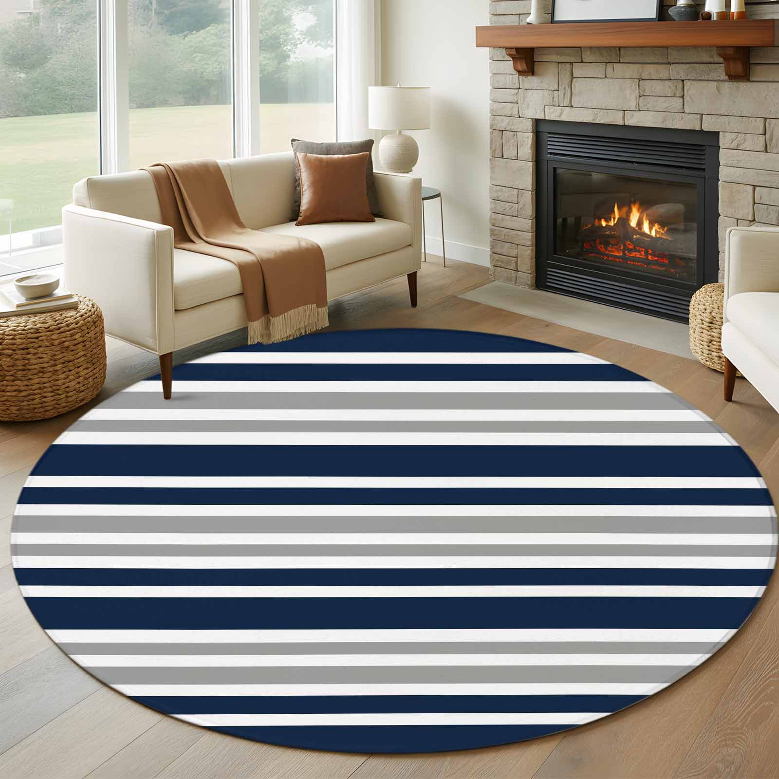 7Ft Round Area Rug, Dark Blue Gray Non-slip Area Rugs Carpet for Living ...
