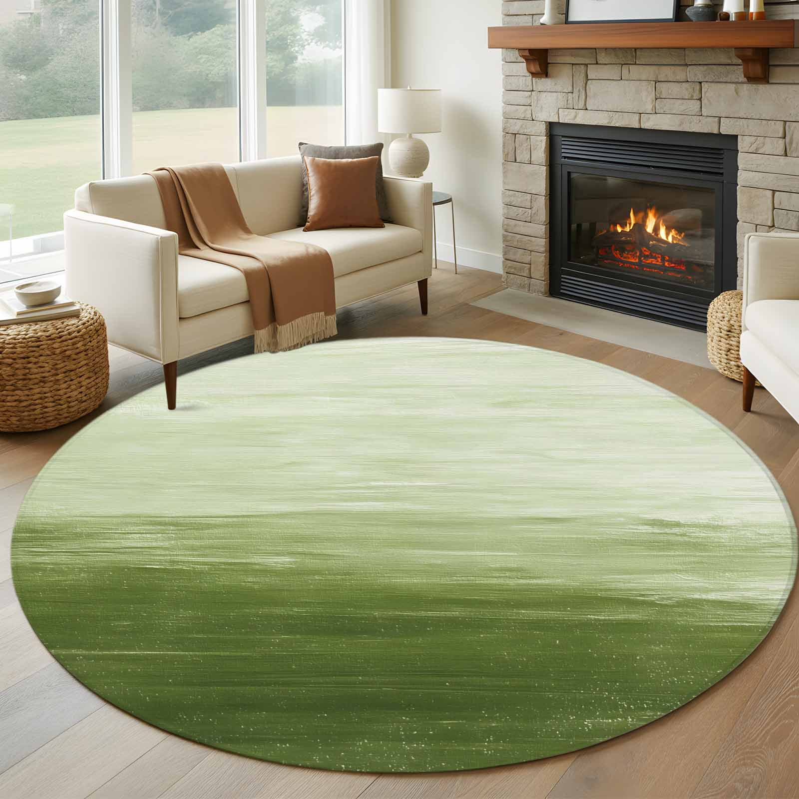 7Ft Round Rug, Sage Green Ombre Non-Skid Rubber Backing Large Area Rugs ...