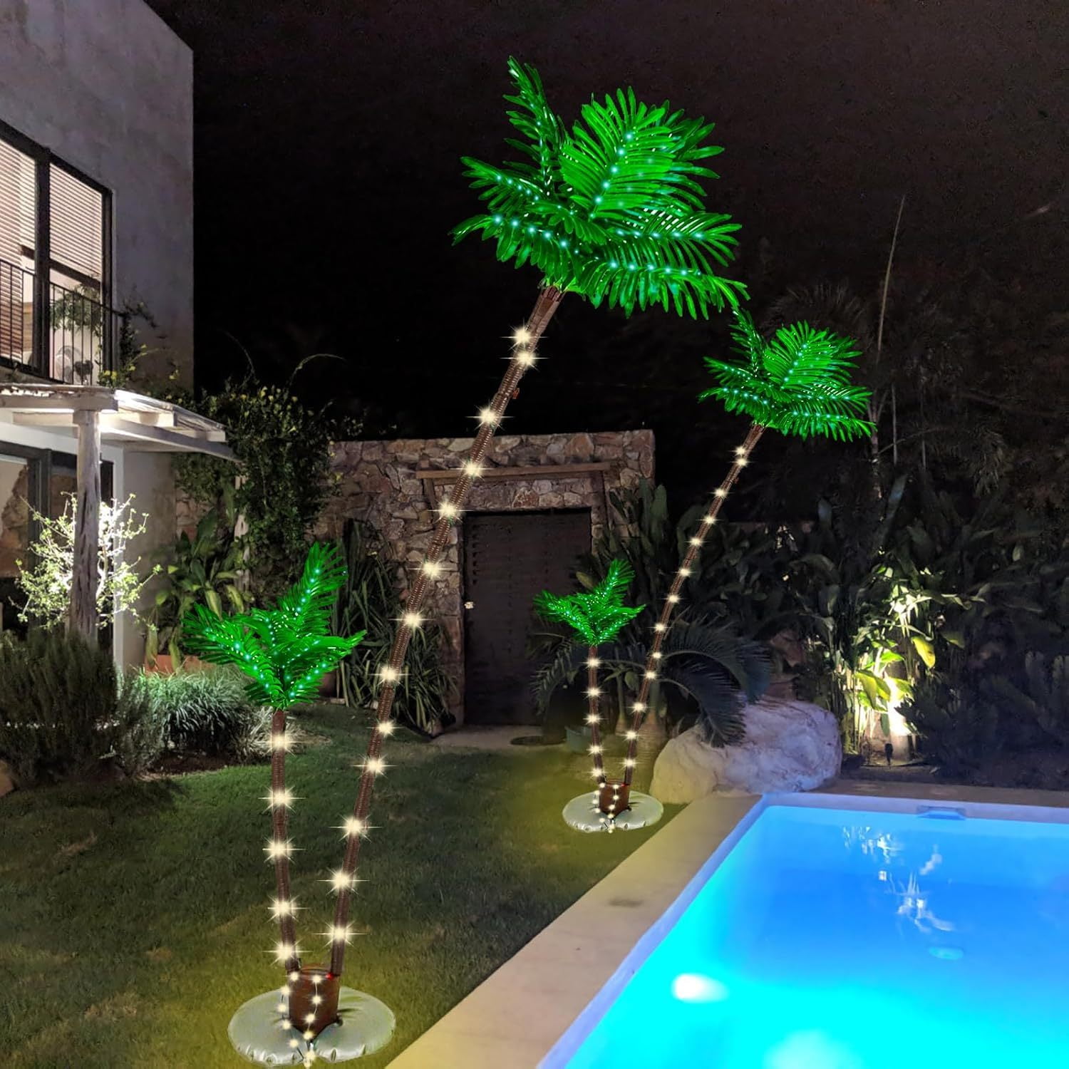 7Ft Solar Lighted Palm Tree Outdoor Christmas Tree Decoration, 8 Modes ...