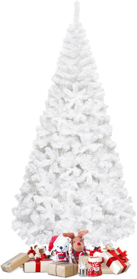 7Ft White Christmas Tree, Spruce Artificial Xmas Tree Unlit w/ 950 Full ...