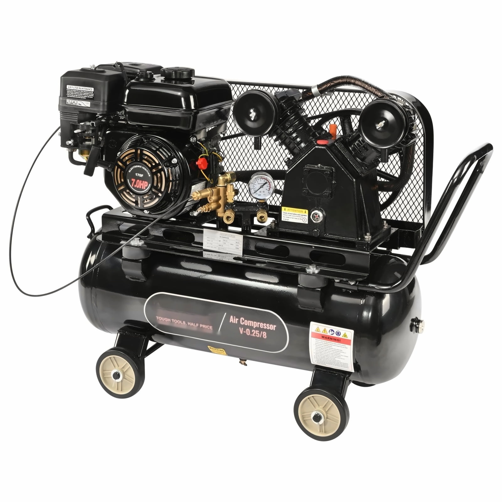 7HP Gas Air Compressor, 13.2 Gallon Horizontal Tank, 9CFM@115PSI ...