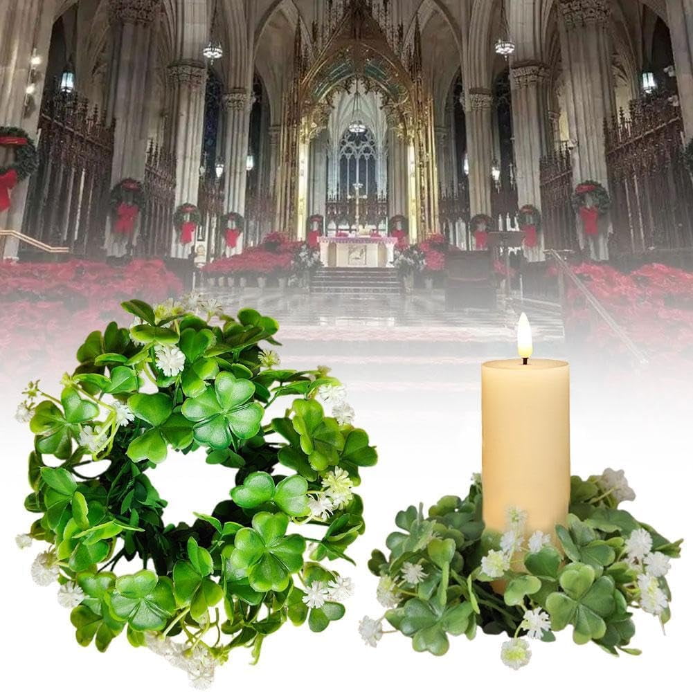 7Inch Artificial Shamrock Leaves Wreaths Candle Rings Wreaths, St ...