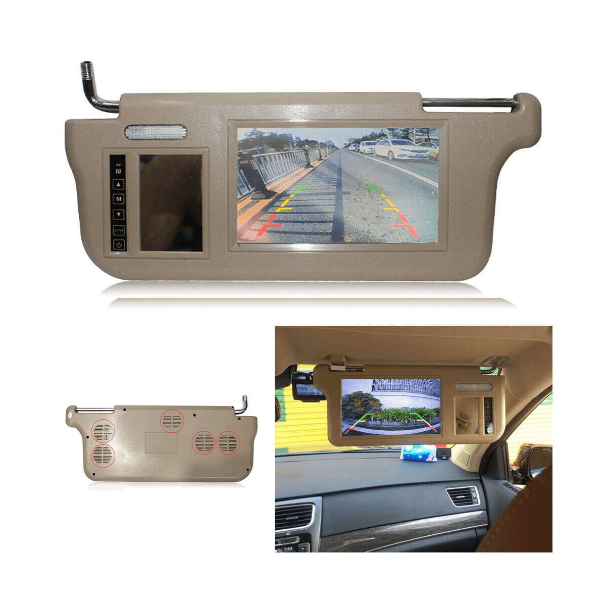 7Inch Beige Car Left Sun Visor Rear View Mirror Screen LCD Monitor 2 ...