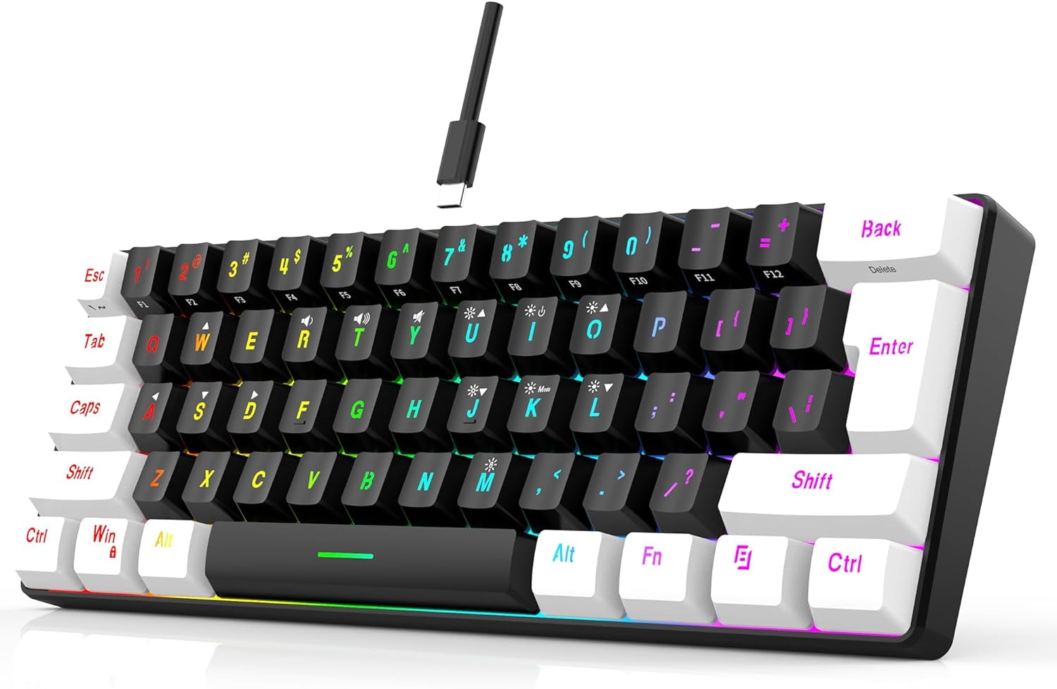 7KEYS 60% Wired RGB Gaming Keyboard, Mechanical Feel, 61-Key Black ...
