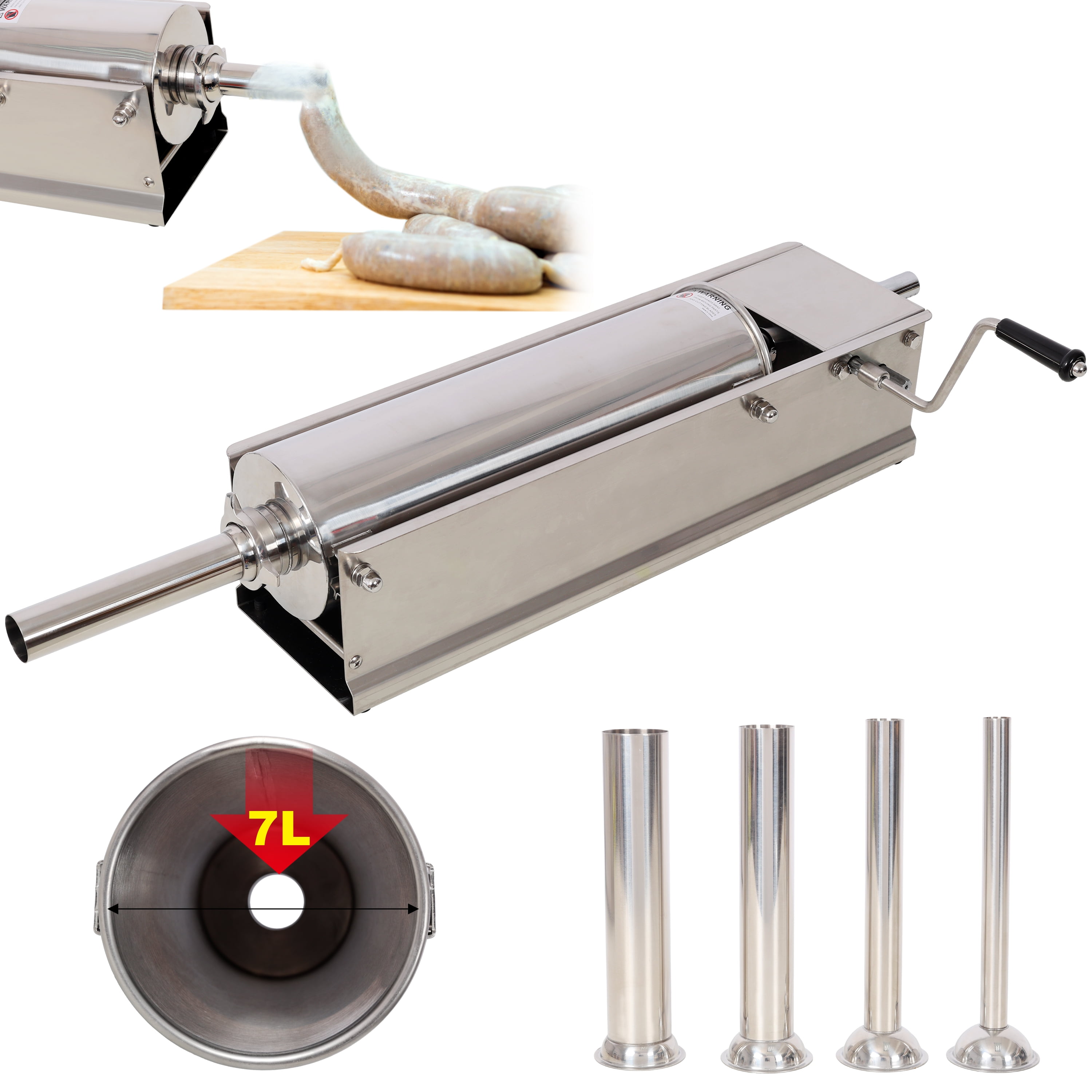 7L 15LBS Manual Sausage Stuffer Stainless Steel w/4 Nozzles Home ...