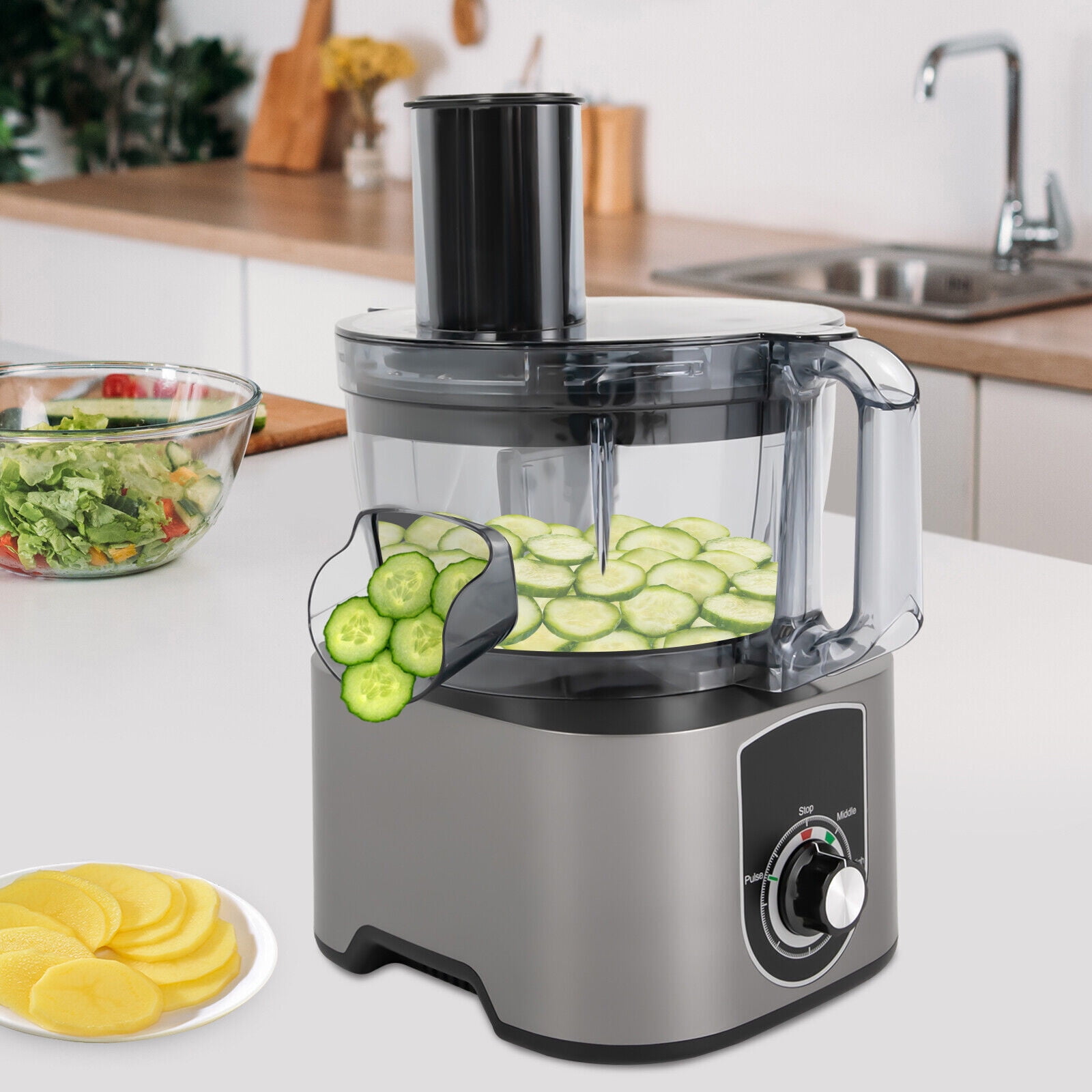 7L 3-In-1 Electric Vegetable Slicing Machine Fruit Dicing Machine Food ...