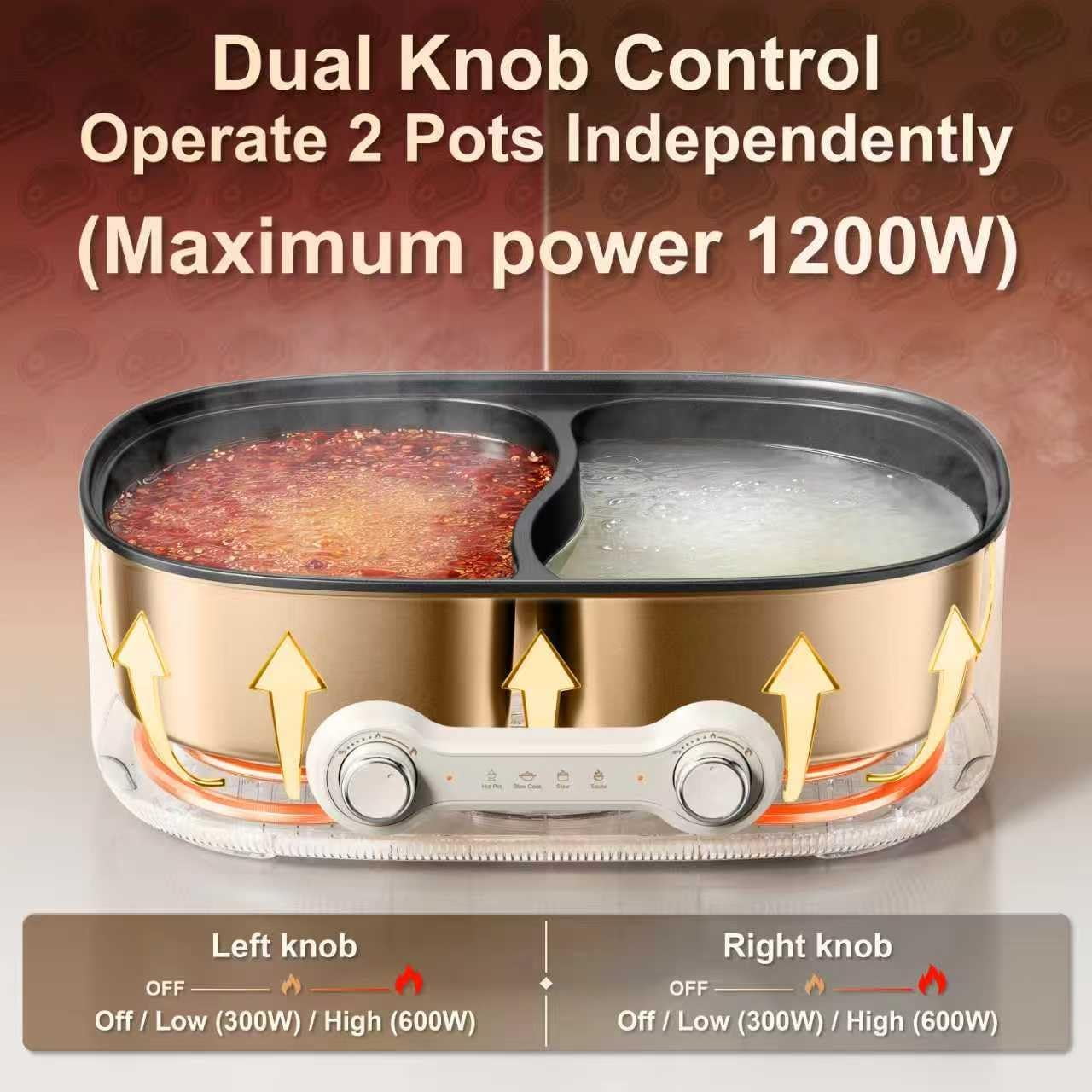 7L Electric Hot Pot with Divider, 1200W Electric Pot, 2-Temp Control ...
