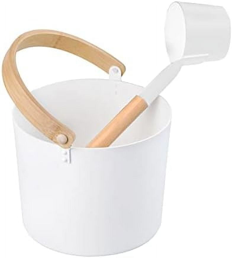7L Sauna Aluminum Bucket and Ladle Kit,White Sauna Bucket and Ladle Set ...