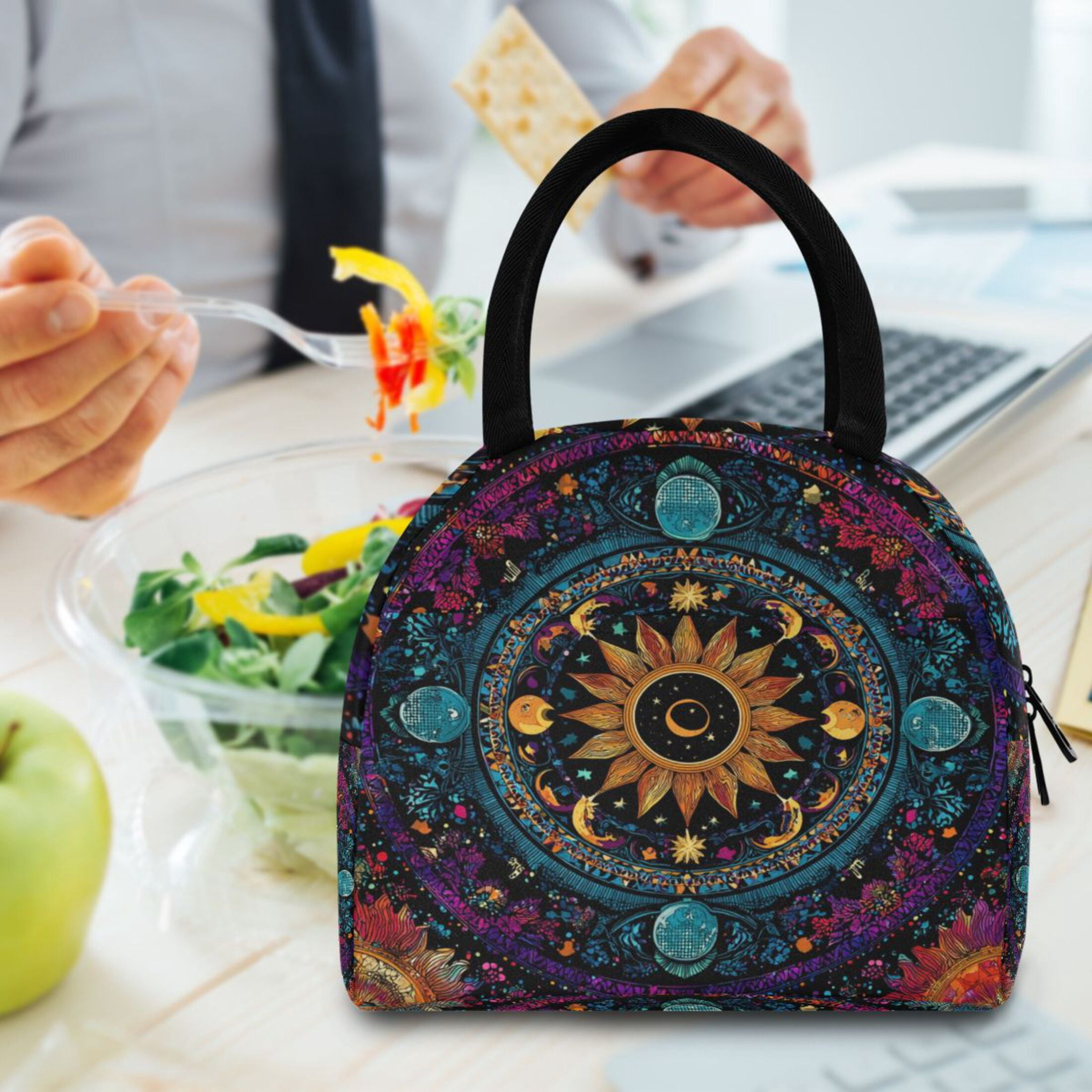 7L Volume Handheld Insulated Reusable Meal Tote Lunch Bags Sun Moon ...