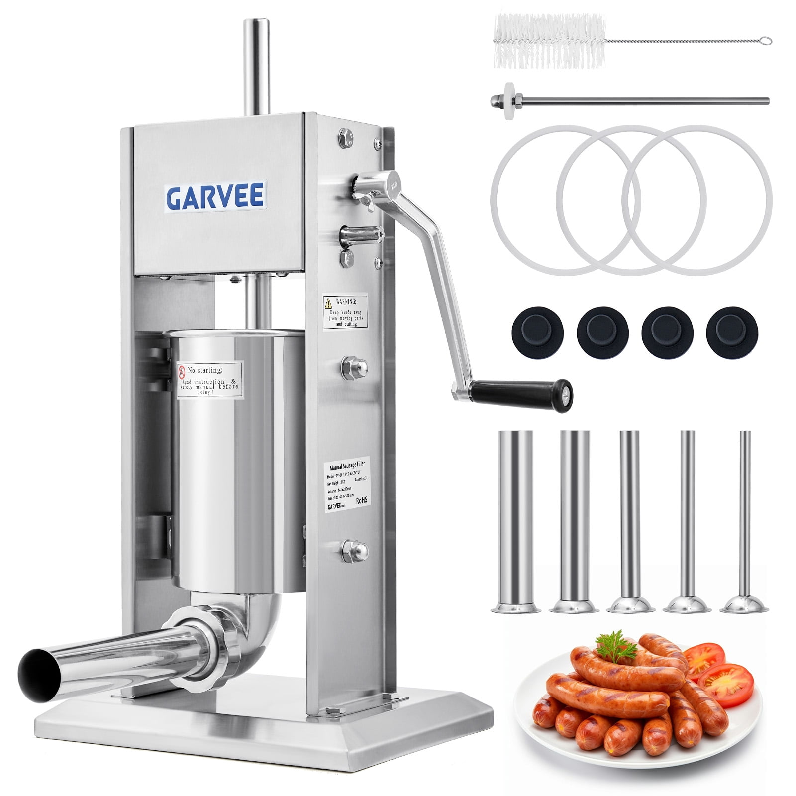 7LBS/3L Manual Sausage Stuffer, Professional Stainless Steel Sausages ...