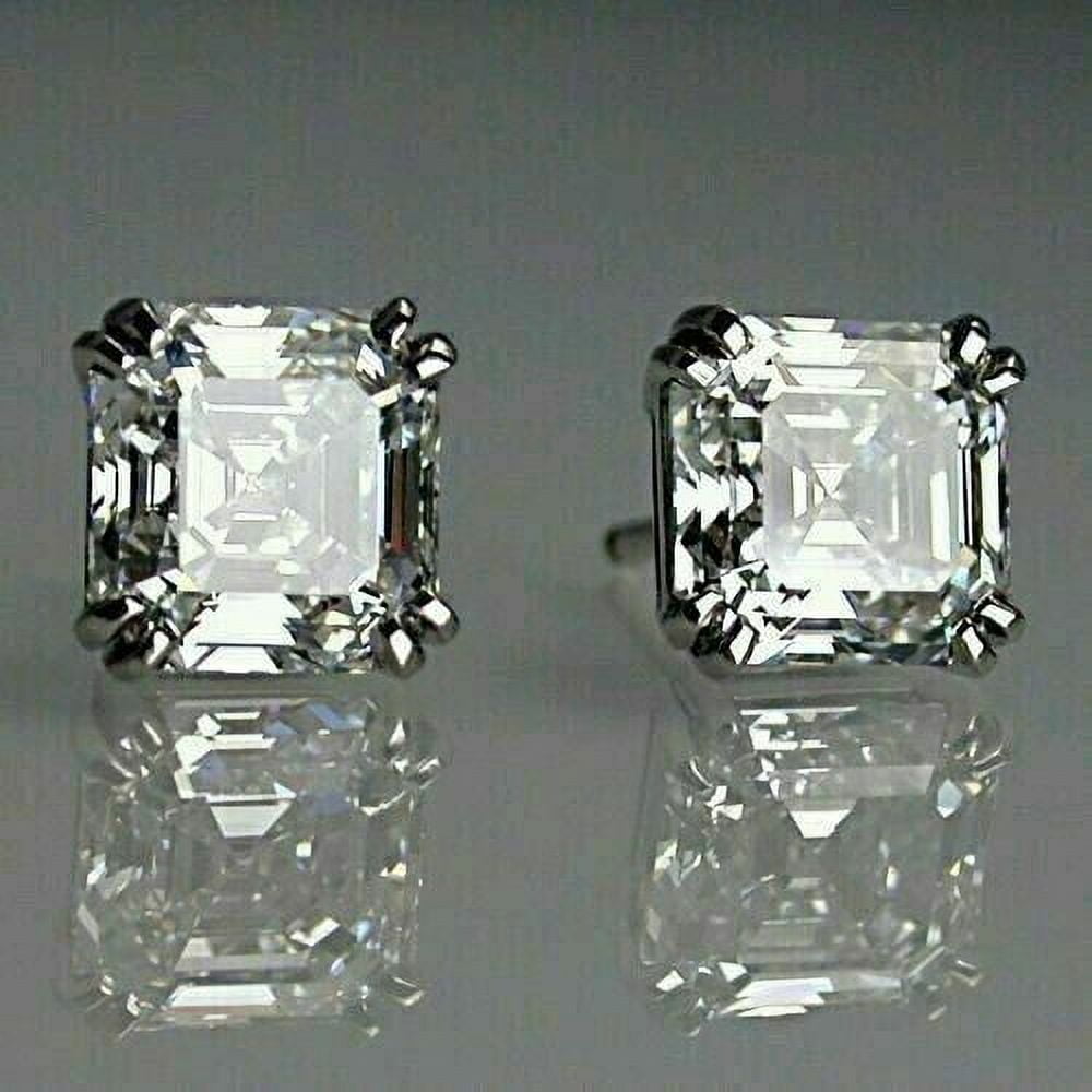 7MM Asscher Cut Lab-Created Diamond Women's Stud Earrings 14K White ...