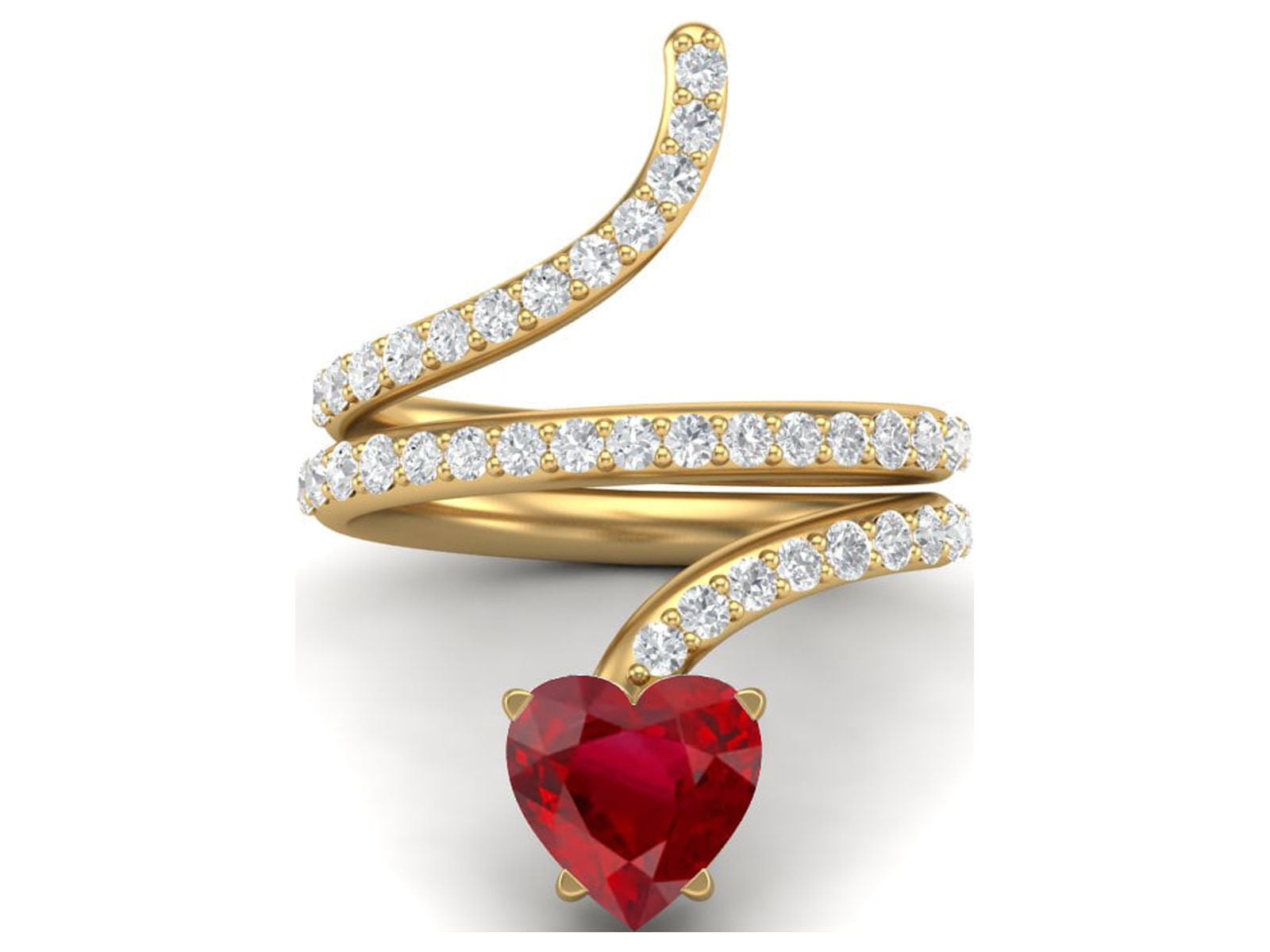 7MM Heart Shape Wrap Bypass Ring Natural Ruby 925 Silver Gold Vermeil ...