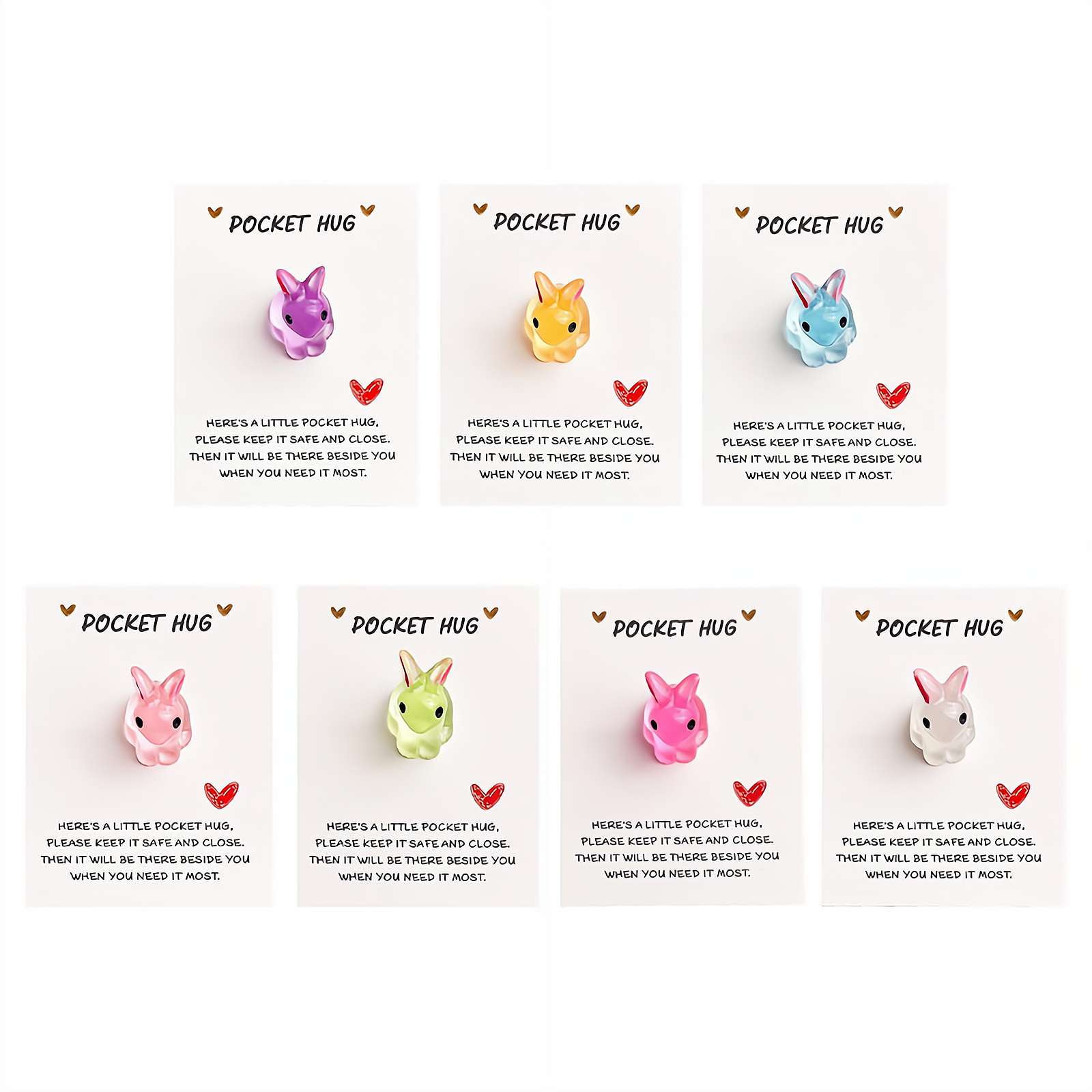 7PACK Pocket Hug Rabbit Token Bulk,Cute Rabbit Pocket Hug Card,Little ...