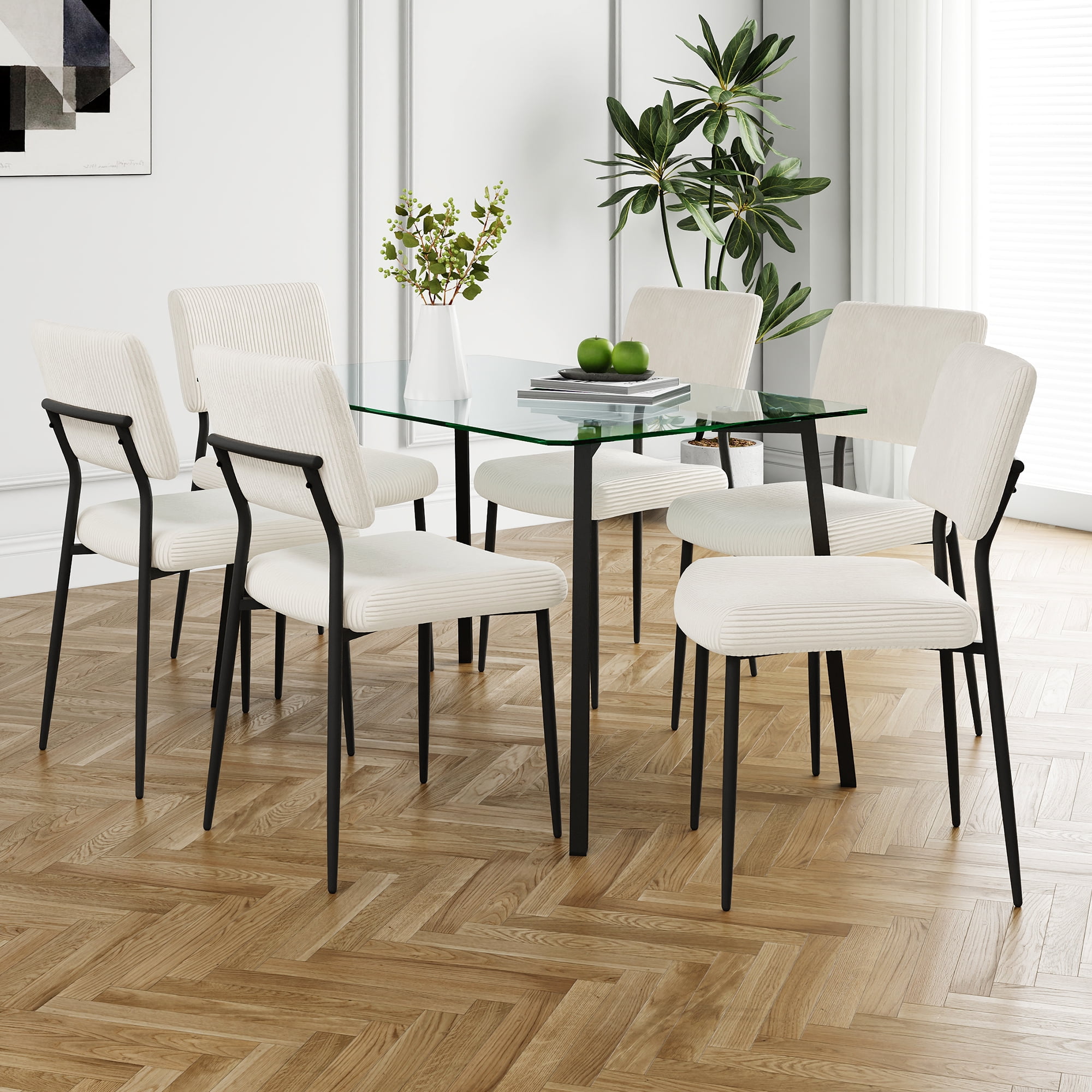 7PC Dining Table Set,Elegant Modern Simple Rectangular table and 6 ...