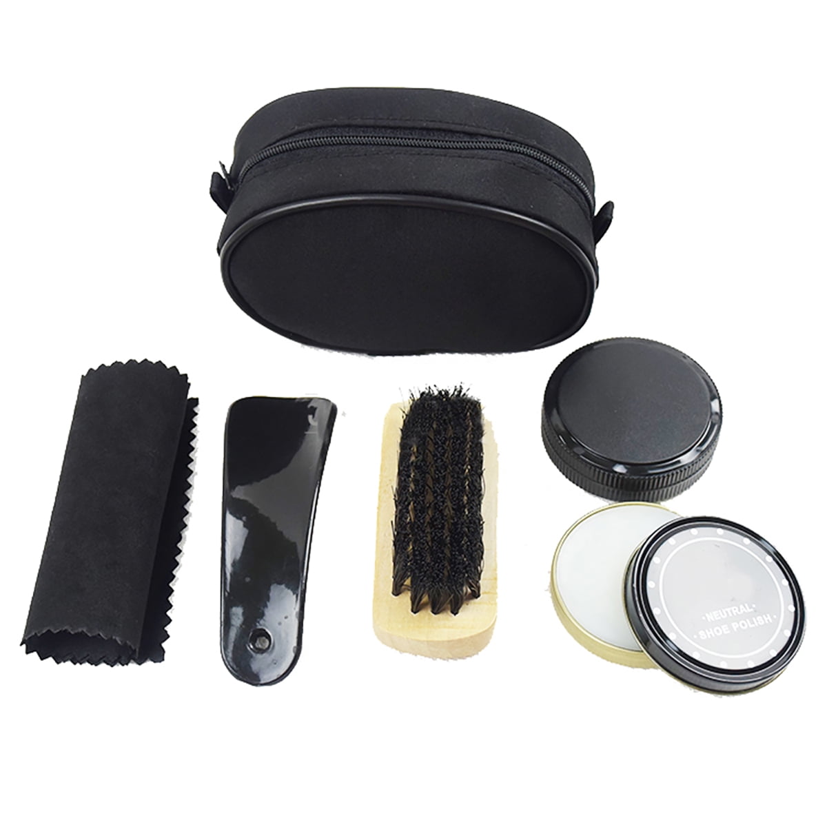 7PC Shoe Shine Care Kit in a Case Neutral Polish Brush Set for Boots ...