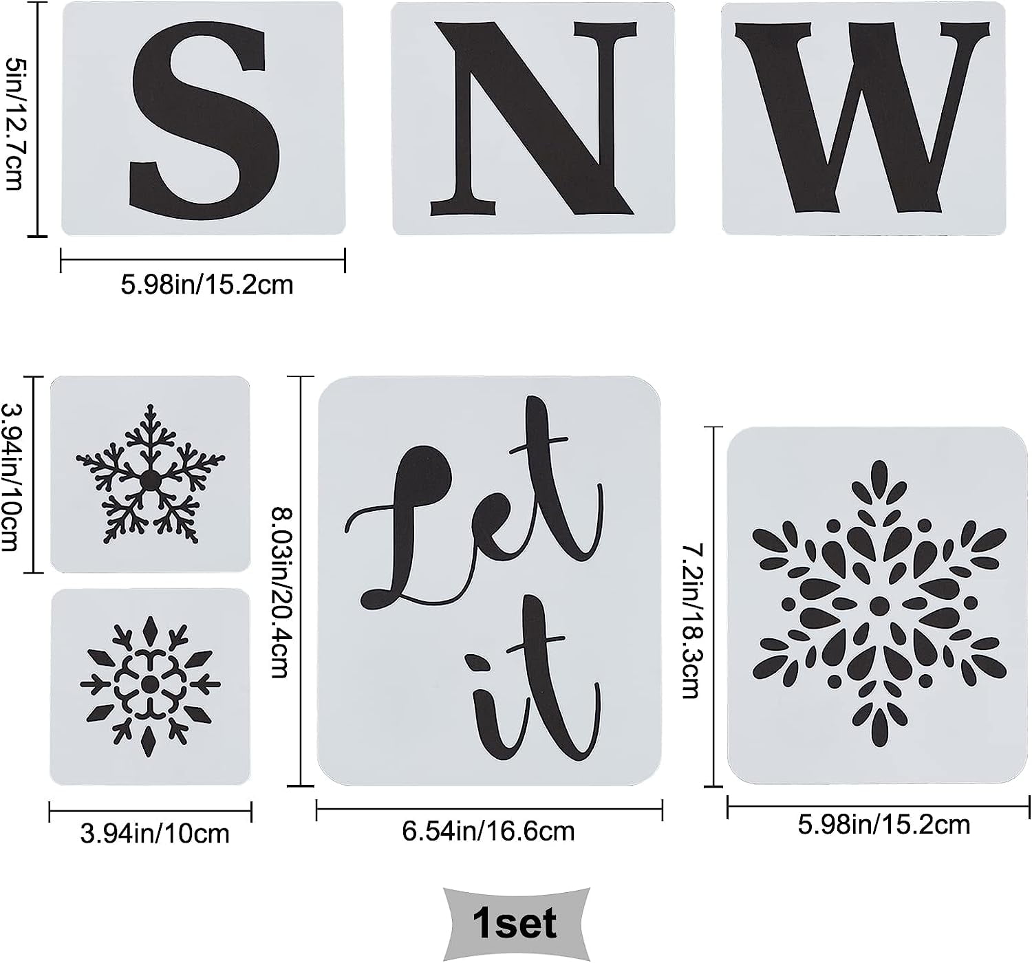7PCS 1 Set Let It Snow Stencils Reusable Porch Sign Large Christmas ...