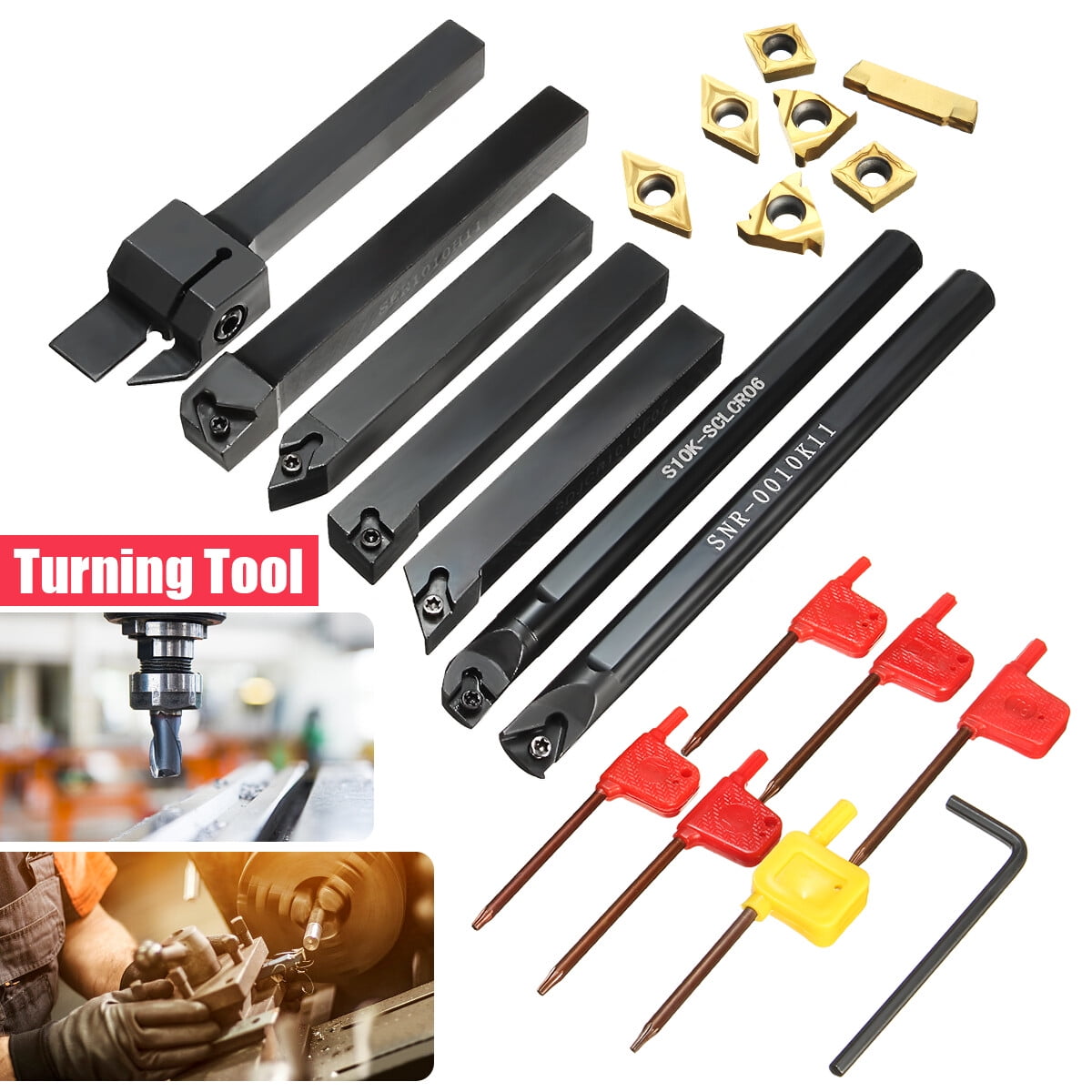 7PCS 10mm Shank Lathe Boring Bar Turning Tool Holder +Wrench Carbide Inserts Set - Walmart.com