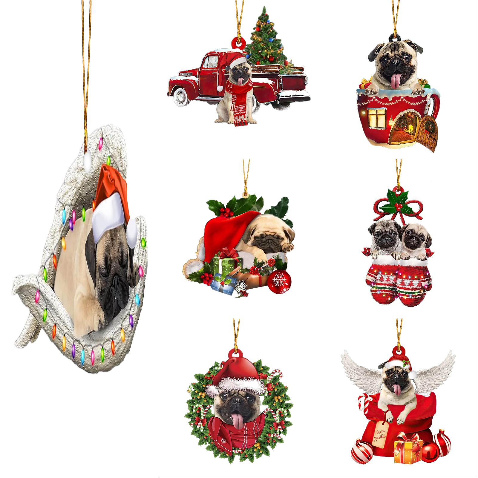 7PCS 2D Acrylic Sleeping Dog Christmas Ornaments, Festive Scene ...