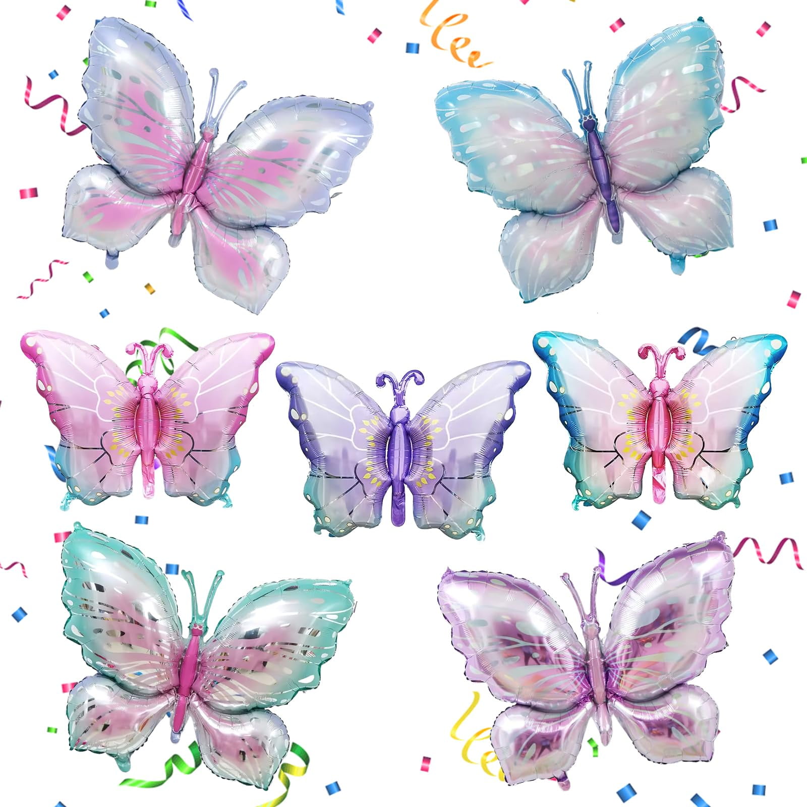 7PCS Butterfly Balloons, 40in Butterfly Foil Mylar Balloons, Pink ...