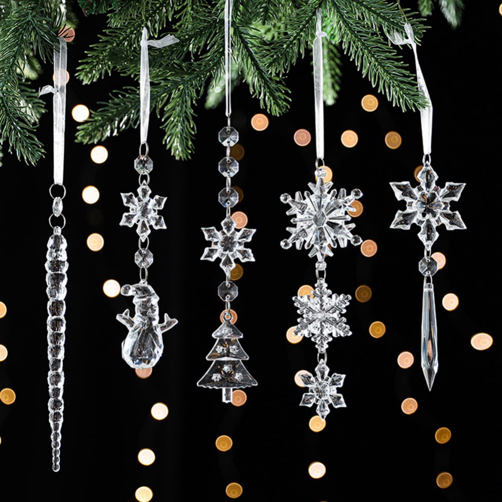 7PCS Christmas Decoration Acrylic Snowflake Icicles Christmas Tree ...