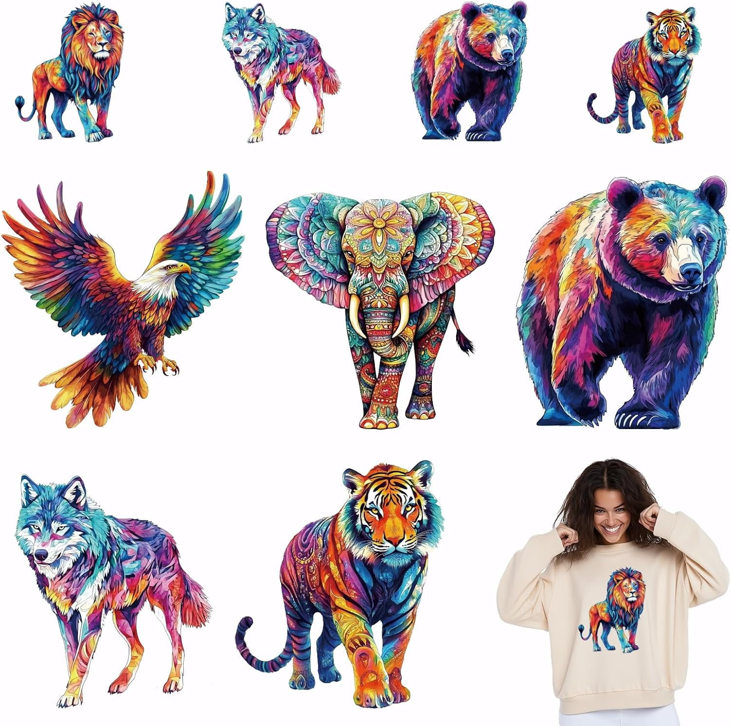 7PCS Colorful Animals Iron On Transfer Patches Animal Heat Transfer ...