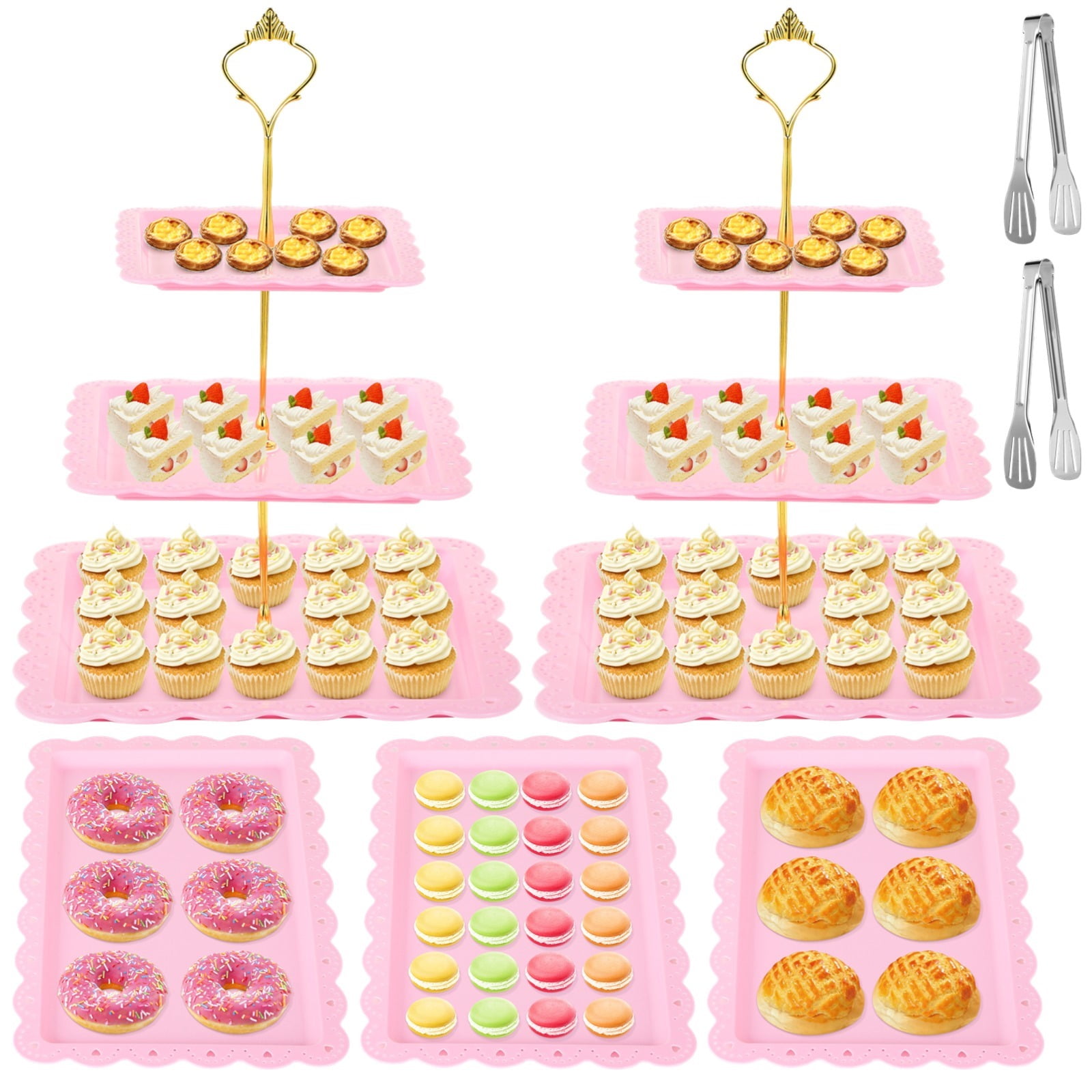 7PCS Cupcake Stand Set, Pink Table Dessert Display Set, Including 2PCS ...