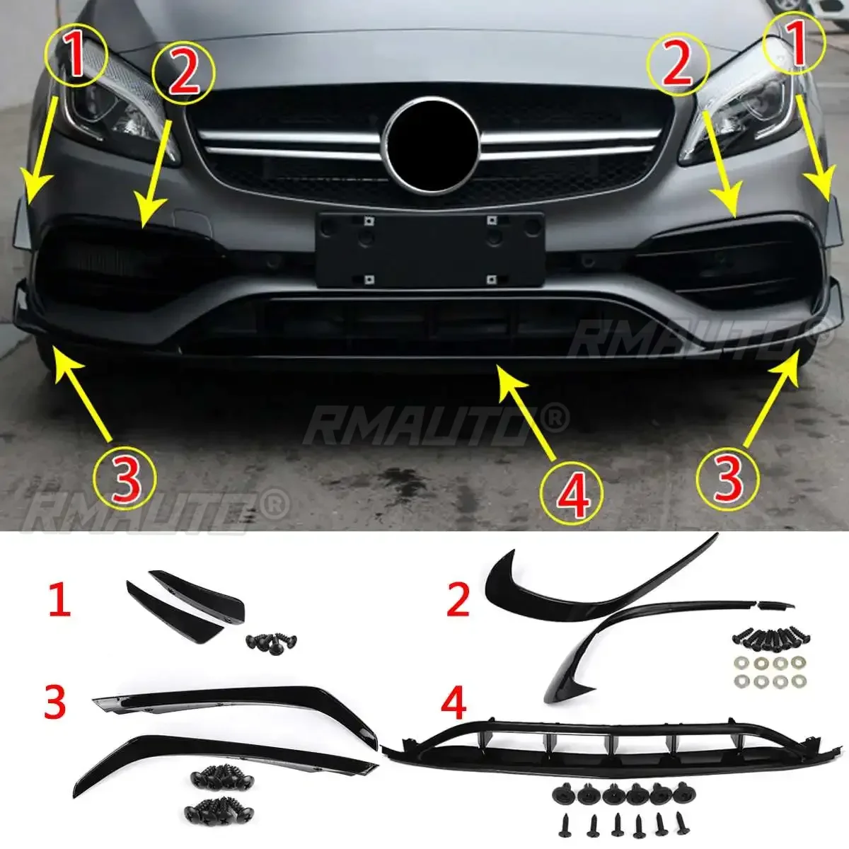 7PCS Front Bumper Side Canards Splitter For Mercedes for Benz A-Class ...
