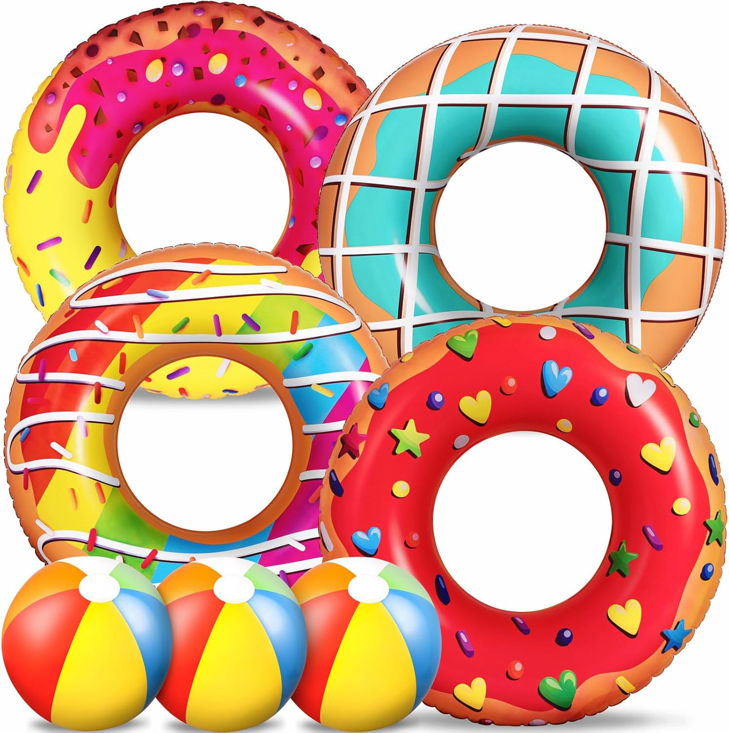 7PCS Fruit Pool Floats: Watermelon Kiwi Orange Lemon Swimming Rings ...