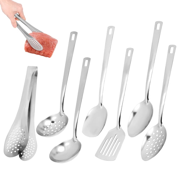 7PCS Kitchen Utensil Set Stainless Steel Cooking Utensil Heavy Duty ...
