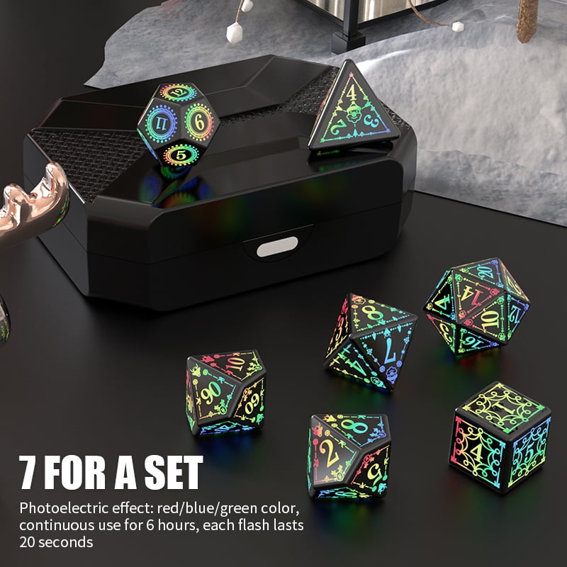 7PCS Light Up Dice Rechargeable LED DND Dice Set with Charging Box ...