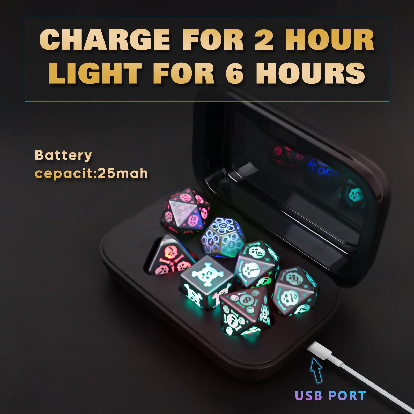 7PCS Light Up Dice Rechargeable LED DND Dice Set with Charging Box ...