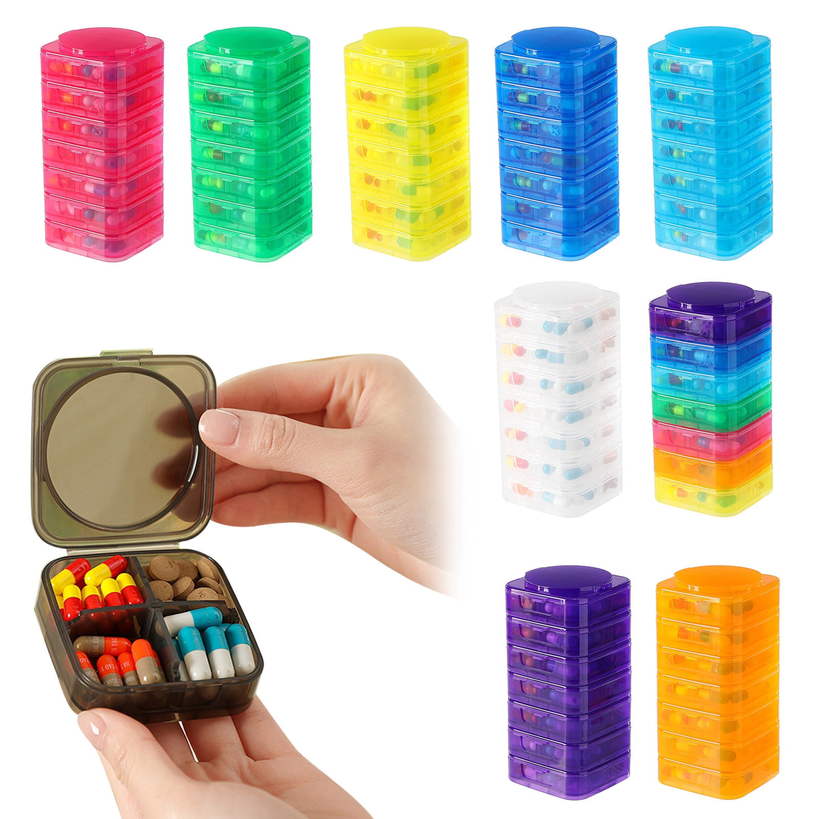 7PCS Pill Box Organizer Small Compact Modular Design Detachable High ...
