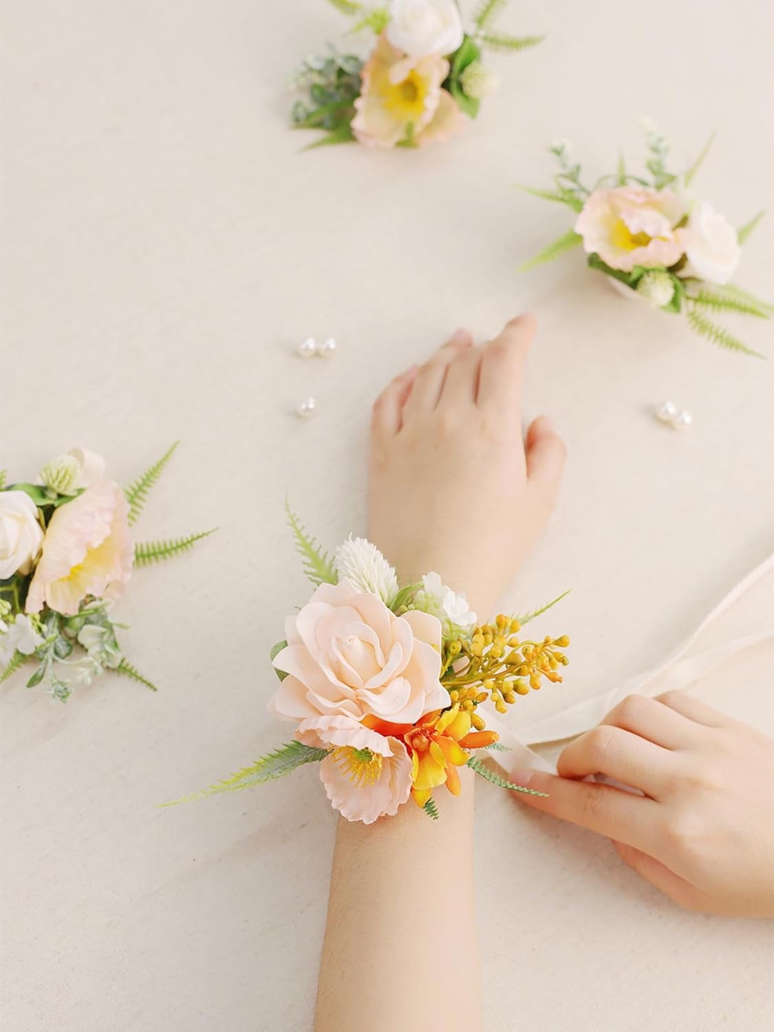 7PCS Pink Wrist Corsages, Prom Flowers Corsages for Prom for Wedding ...