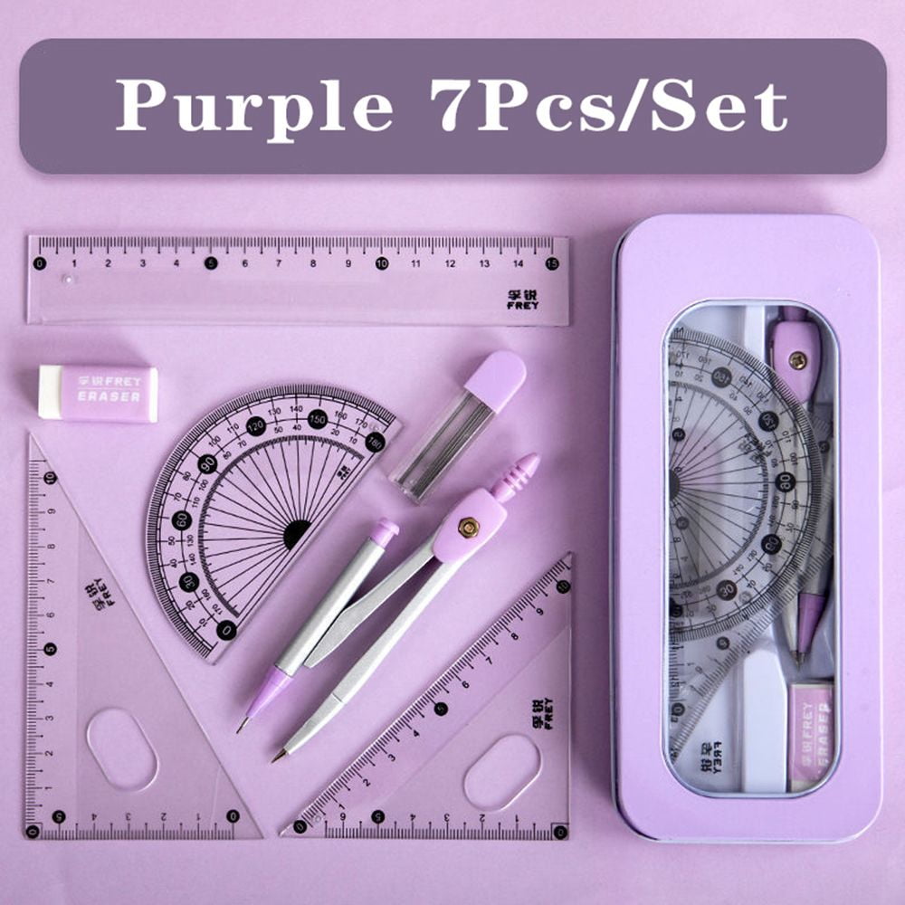 7PCS/Set Ruler Set Multi-Function Stationery Math Learn Office ...