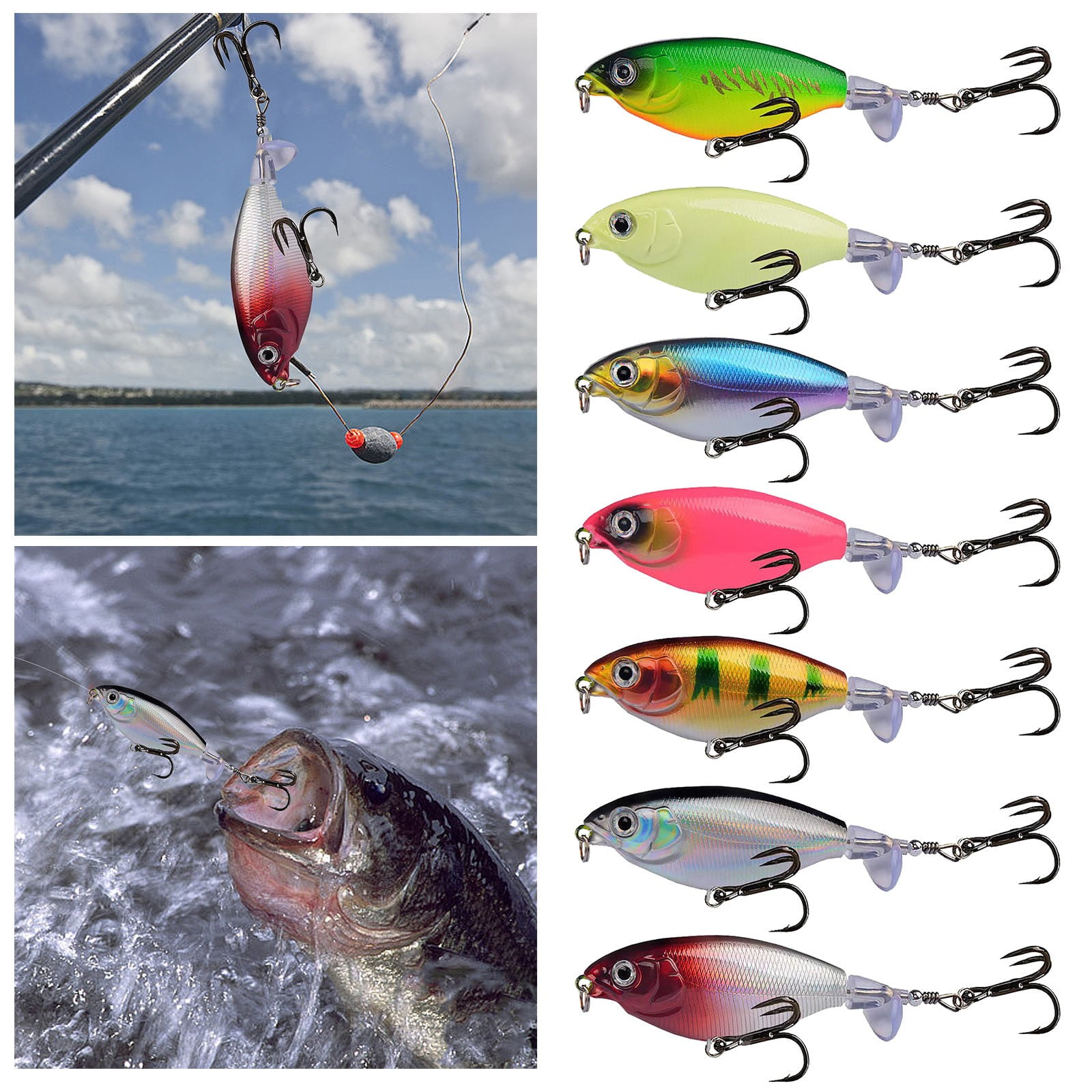 7PCS Whopper Plopper Fishing Lure,Bass Fishing Lures Bass Top Water ...