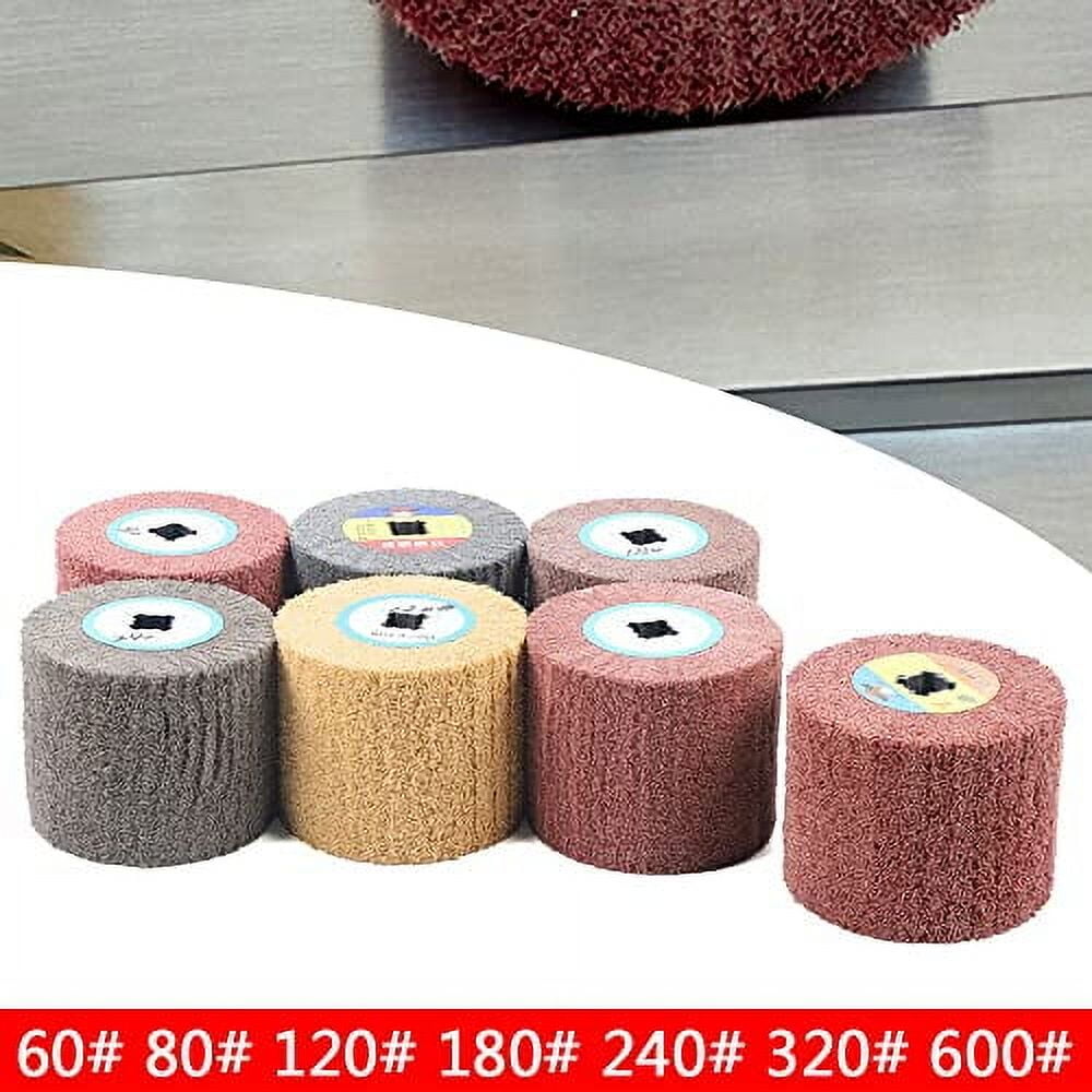 7PCS Wire Drawing Wheel, 60-600# Grit Brush Drum Burnishing Polishing ...