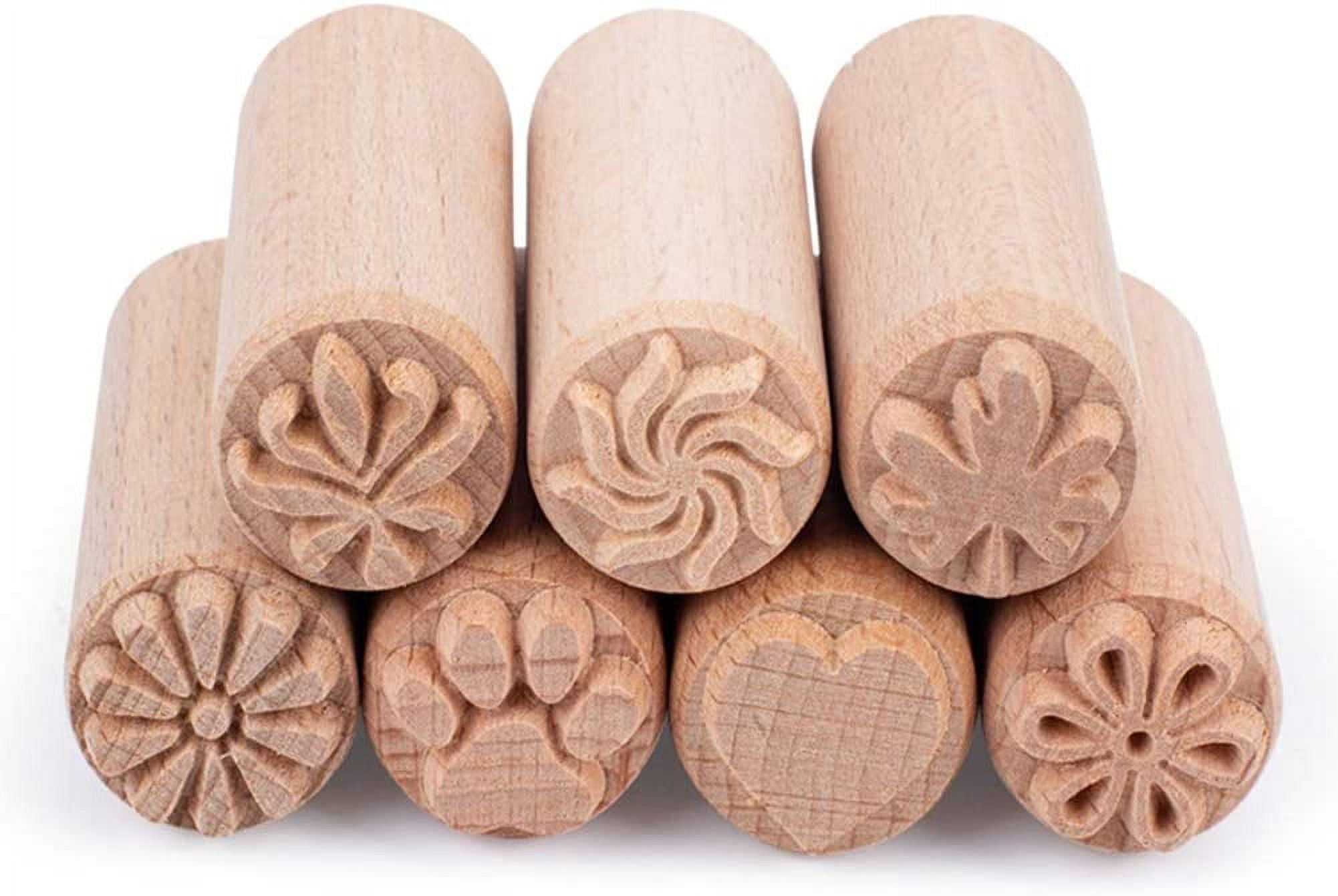 7PCS Wood Pottery Tools Stamps Column Wooden Stamps Natural Wood Stamps ...