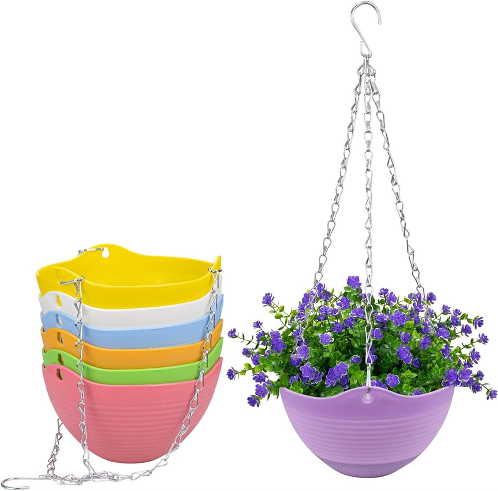 7Pack Colorful Self-Watering Hanging Planters,Plastic Flower Plant Pot ...