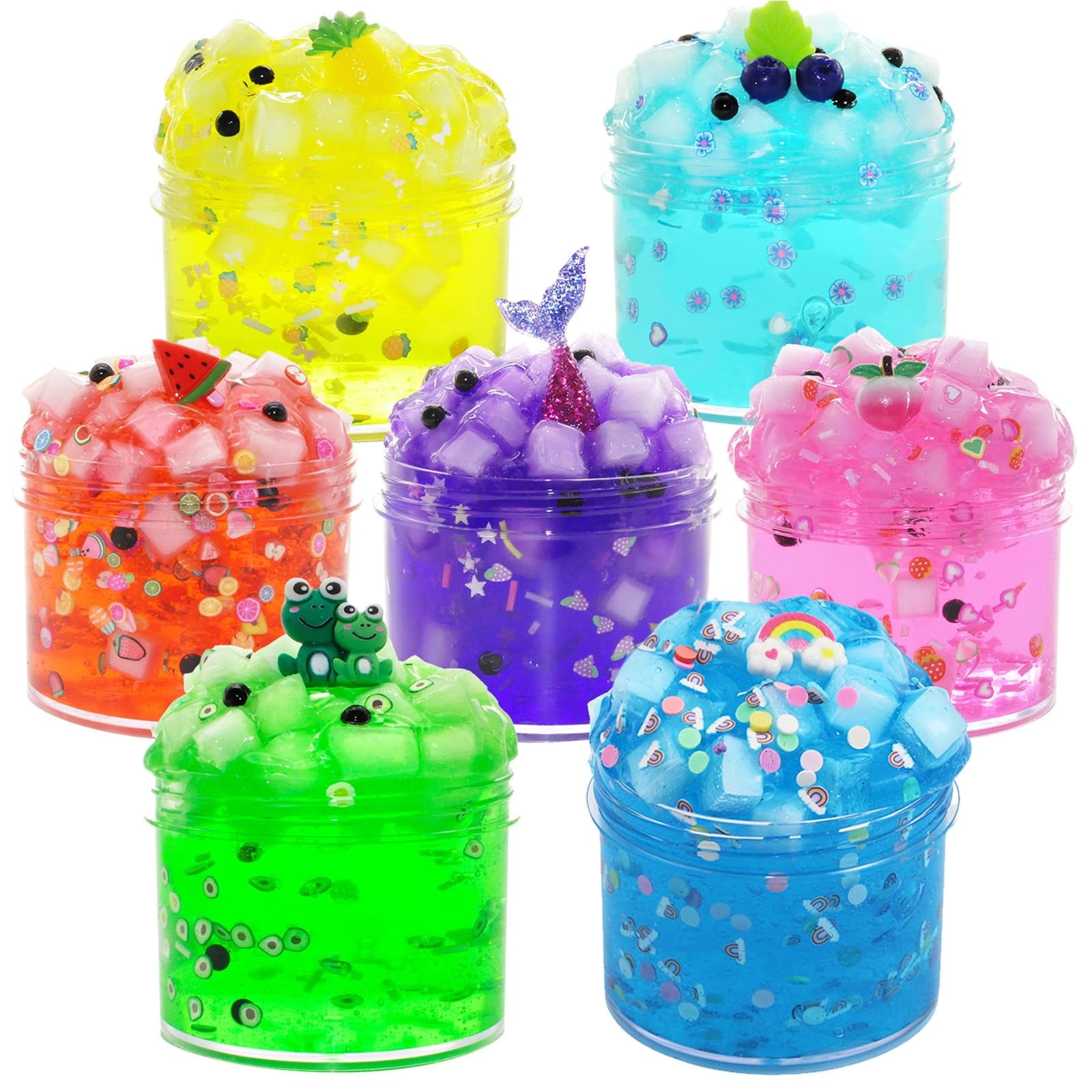 7Pack Jelly Cube Clear Slime Crunchy Slime Scented Slime Kit,Super Soft ...