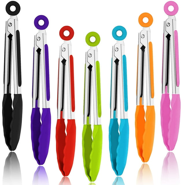 7Pack Kitchen Tongs,7 Inch Small Silicone Tongs with Stainless Steel ...