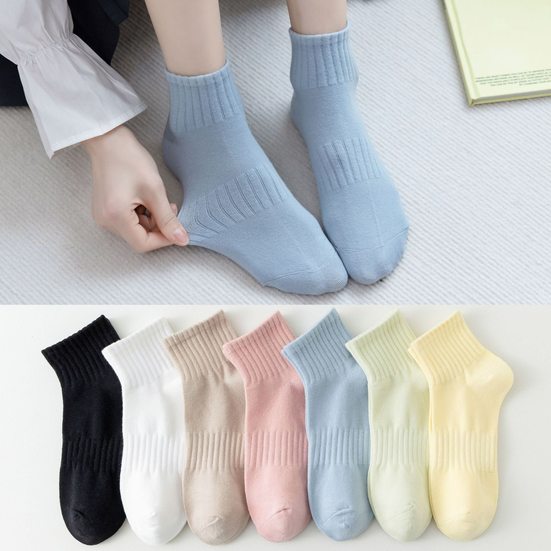 7Pairs Womens Crew Socks Cotton Running Athletic Socks Casual Sports ...