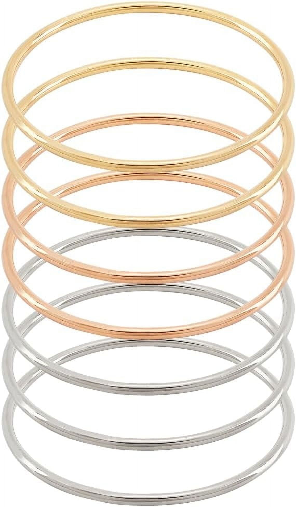 7Pcs 3Colos 304 Stainless Steel Glossy Thin Round Bangle Bracelet Set 2-1/2 inch Thin Bangle ...