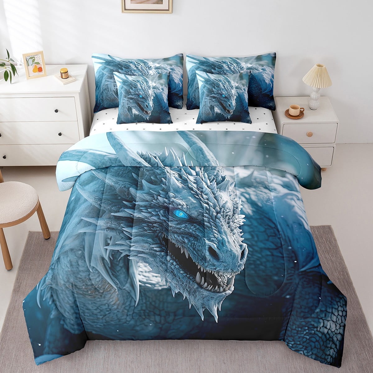 7Pcs 3D Dragon Comforter Sets & Collections Ice Dragon Twin Size ...
