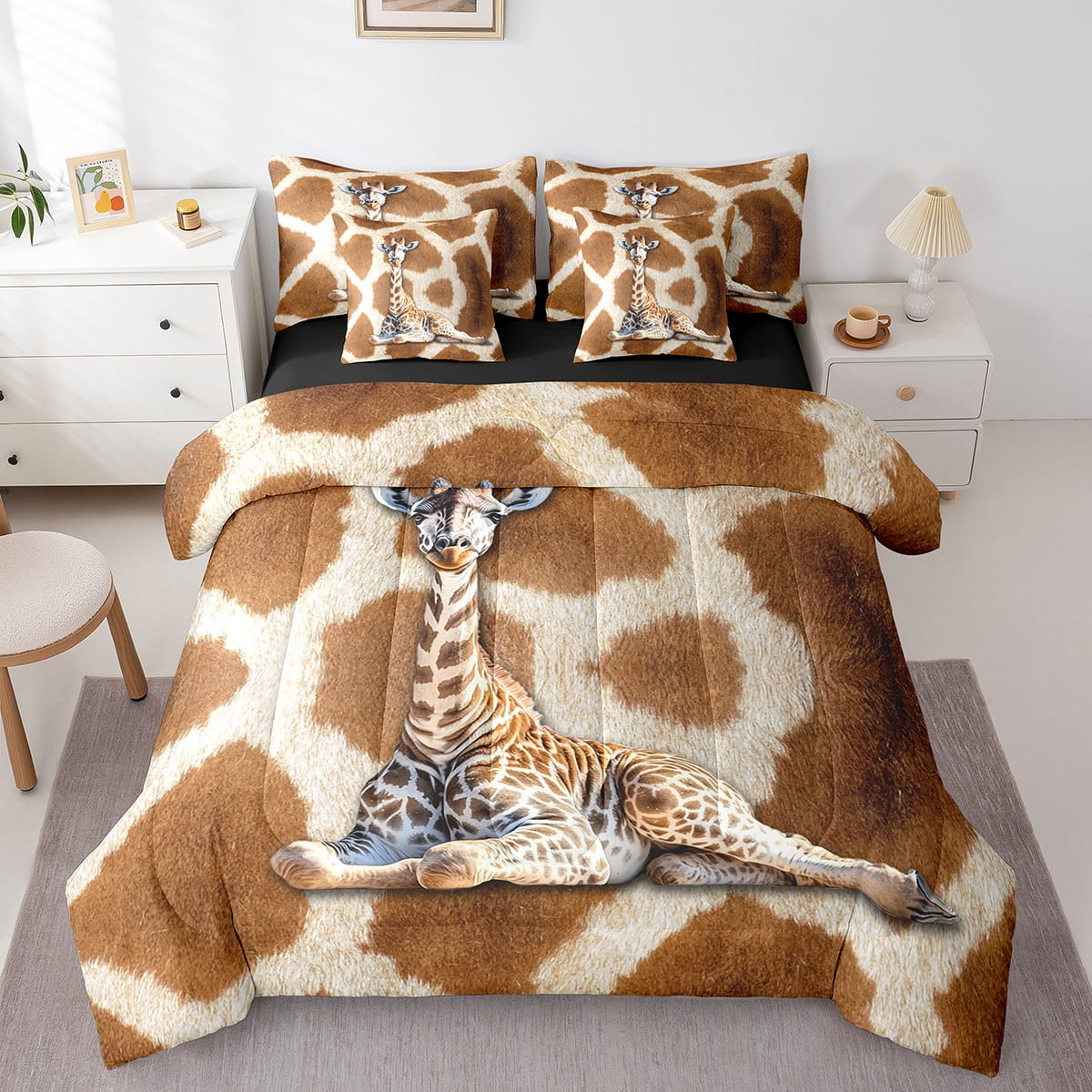 7Pcs 3D Giraffe Bed In A Bag,Giraffe Print Comforter Set,Wildlife ...