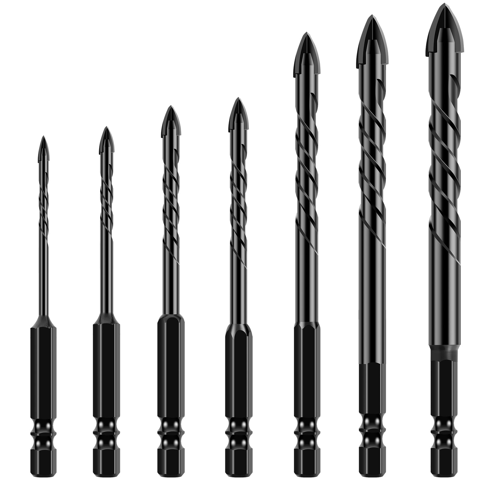 7Pcs 4-Edge Cross Drill Bit Set Tungsten Steel Masonry Drill Bit Set ...